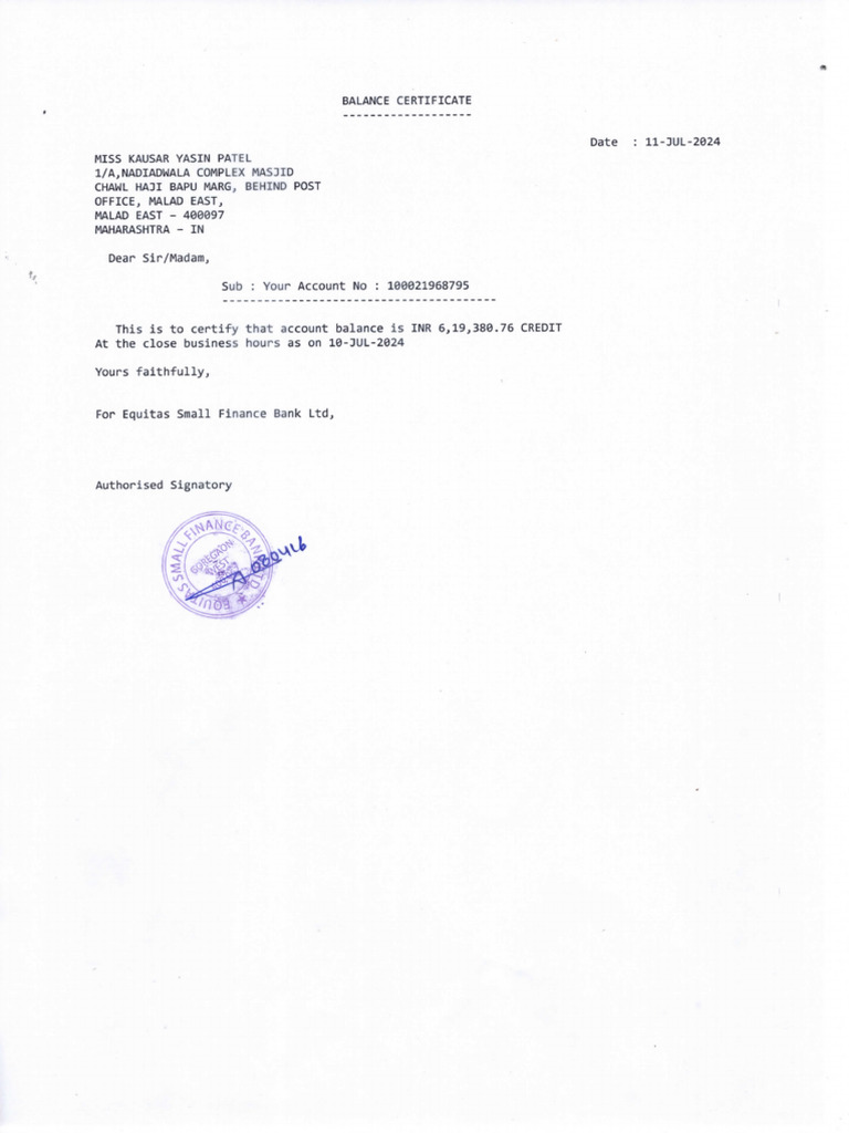 Balance Certificate | PDF