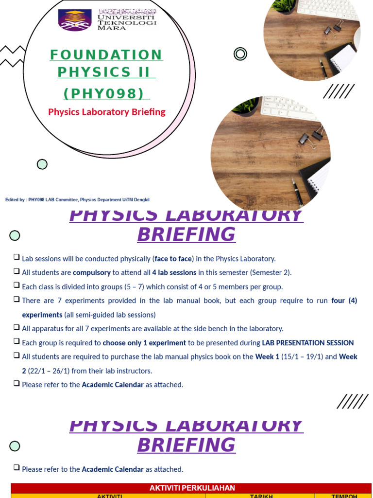 Phy098 Briefing Lab 2024 | PDF | Experiment | Laboratories