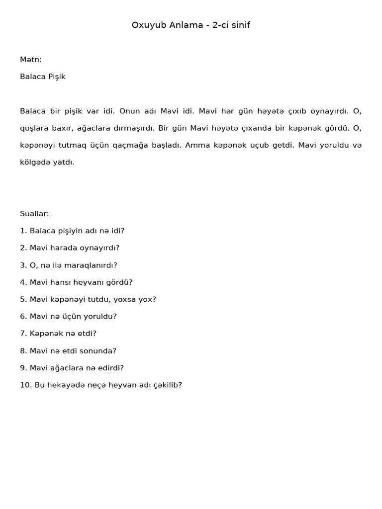 Oxuyub Anlama 2ci Sinif | PDF