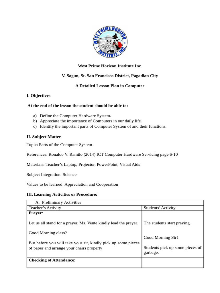 A Detailed Lesson Plan in Computer | PDF | Computer Data Storage ...