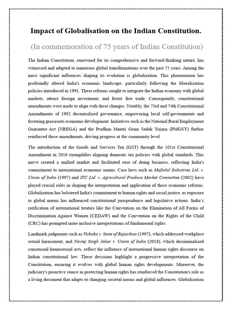 Impact of Globalisation On The Indian Constitution - Sacchi Sahani ...