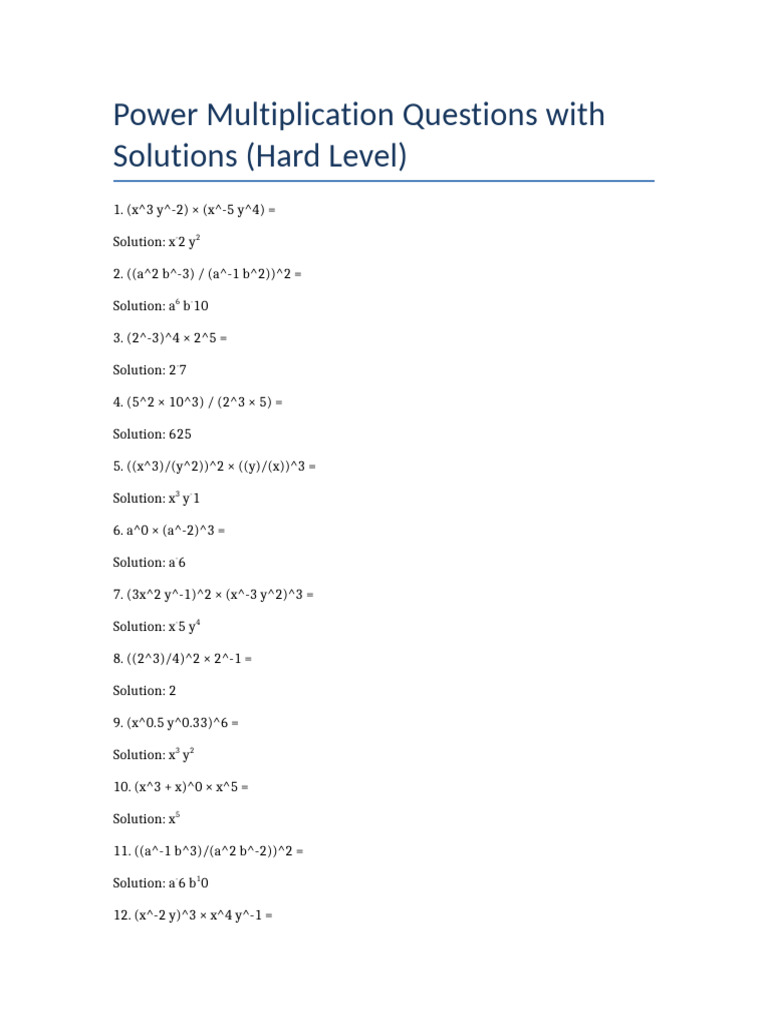Formatted Power Multiplication Hard Level | PDF