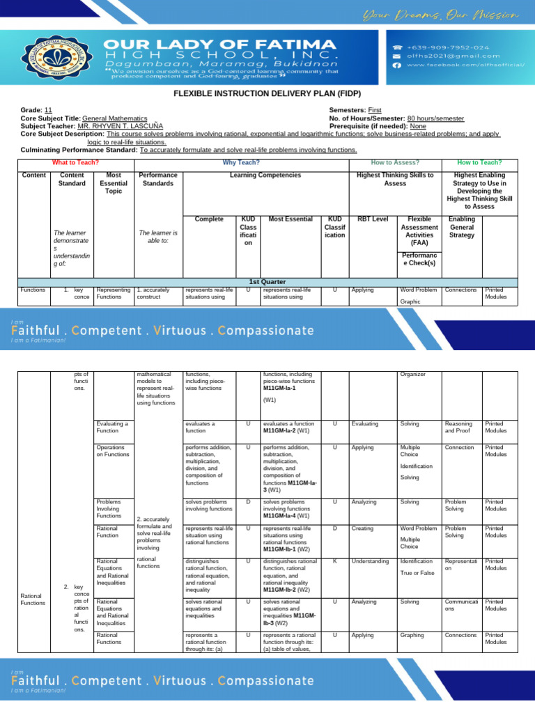 Fidp - Gen - Math (1st Quarter) | PDF | Function (Mathematics) | Exponential Function