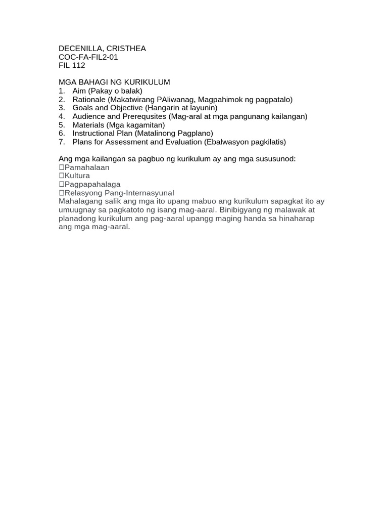 decenilla maikling pagsusulit | PDF