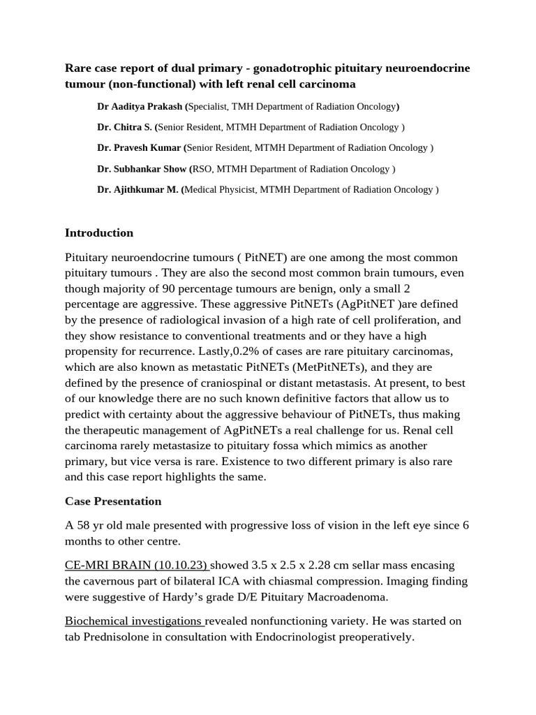 Rare Case Report of Dual Primary | PDF | Metastasis | Brain Tumor