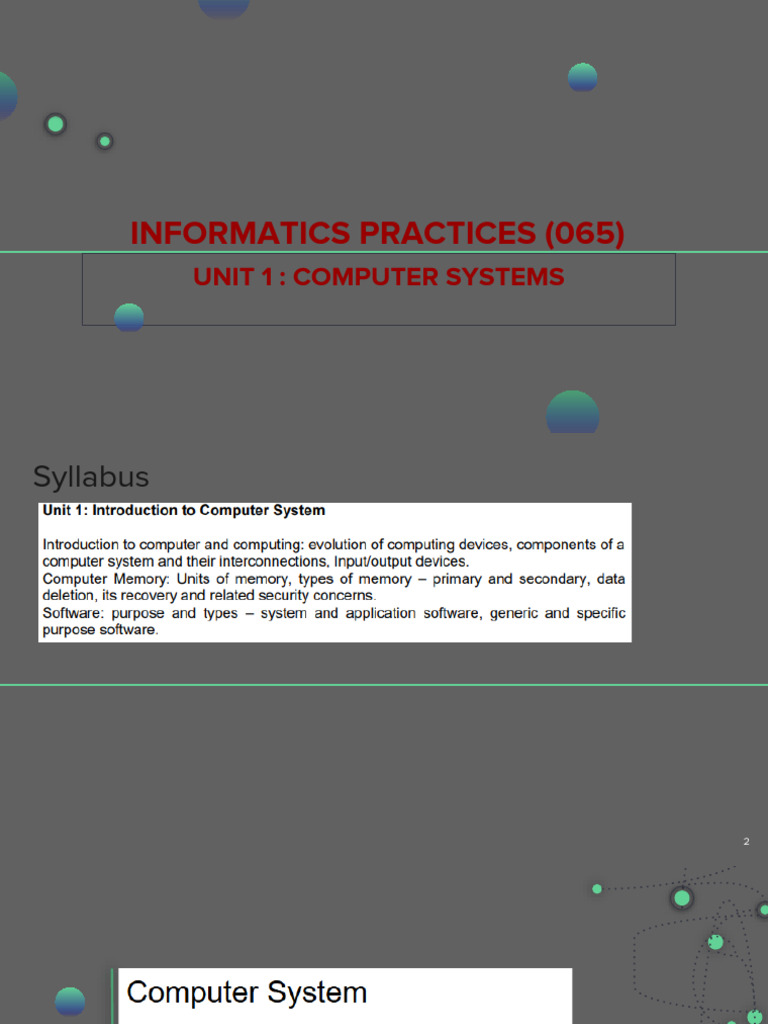 UNIT 1 - Introduction To Computer System | PDF | Computer Data Storage | Input/Output