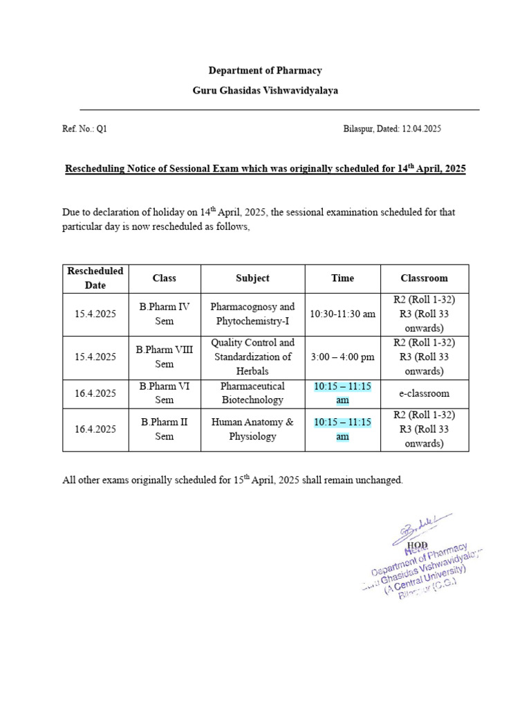 Rescheduled Sessional Notice - April 2025 | PDF
