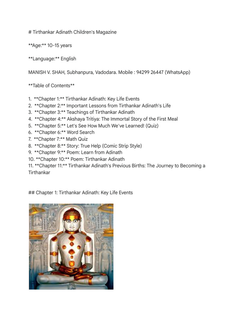 Tirthankar Adinath: Lessons for Kids | PDF | Moksha | Heaven