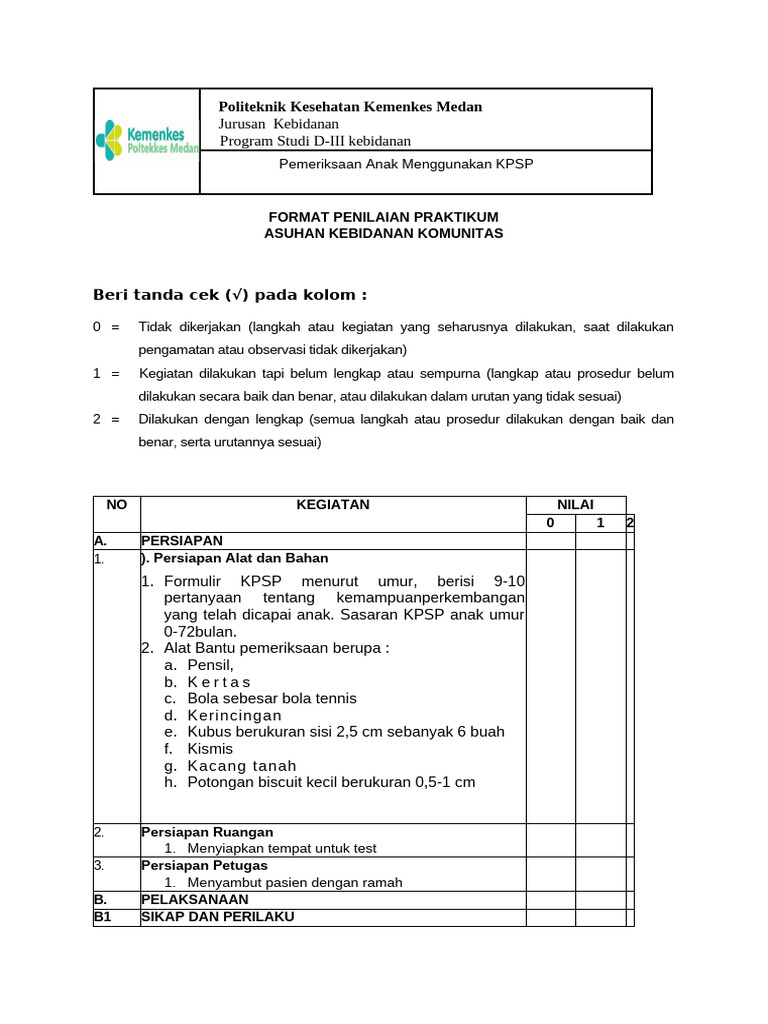 Format Penilaian Pemeriksaan Anak Menggunakan KPSP | PDF