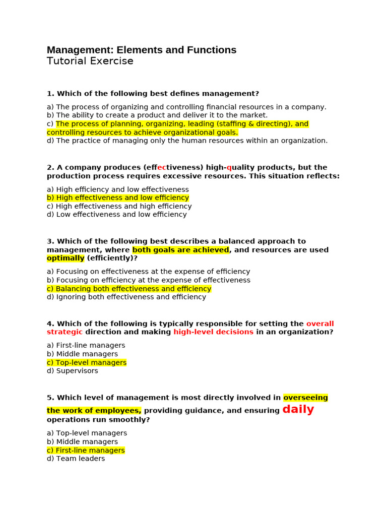 Chapter 1 - Management Tutorial 1 - Question STD UPLOAD | PDF | Goal | Skill