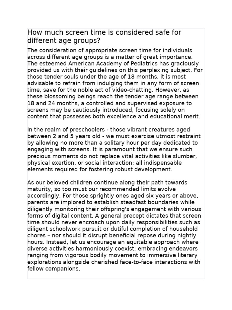 How Much Screen Time Is Considered Safe For Different Age Groups | PDF ...
