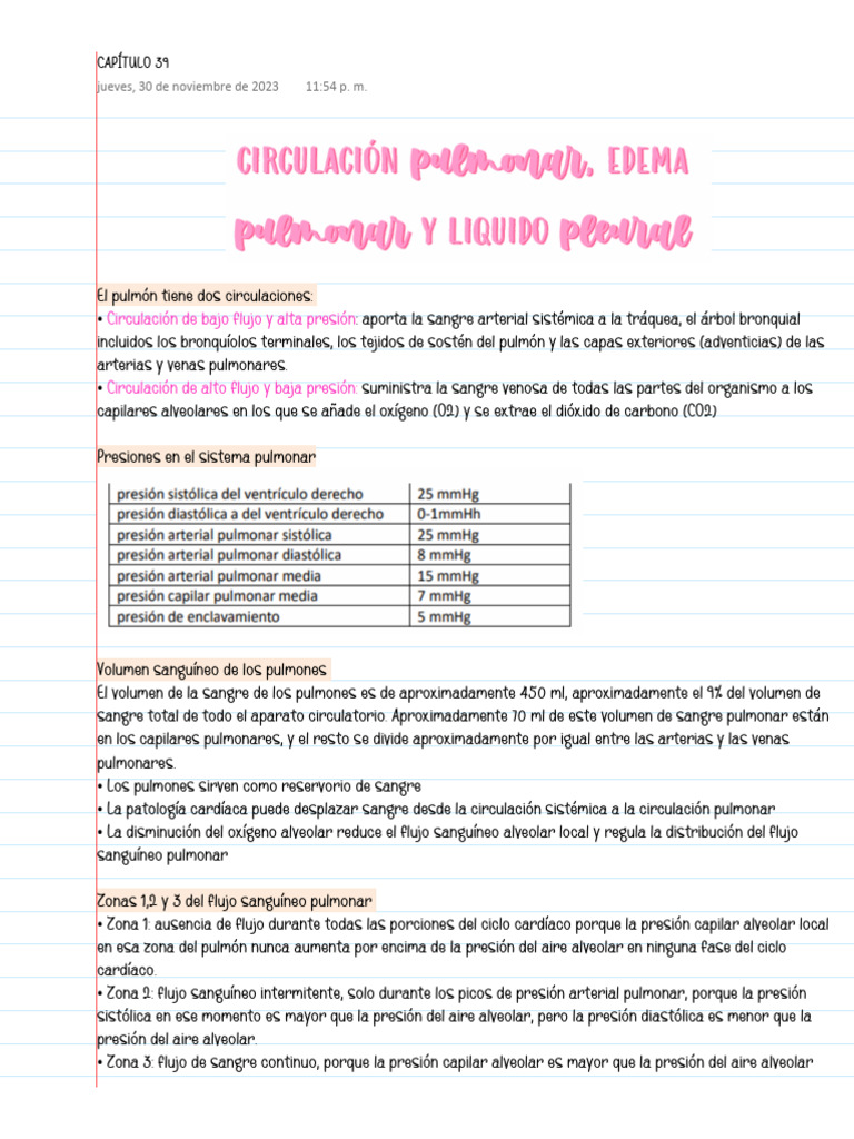 Capitulo 39 - Resumen Guyton e Hall - Fisiología Medica 13 Ed. | PDF | Pulmón | Sistema circulatorio