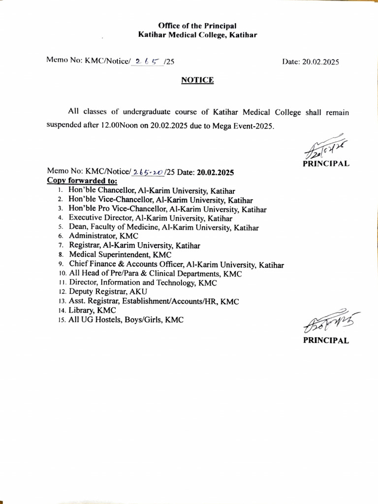 All Classes of Undergraduate Course of Katihar Medical College Shall Remain | PDF