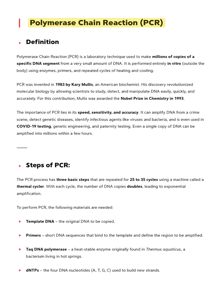 Polymerase Chain Reaction (PCR) | PDF | Polymerase Chain Reaction | Primer (Molecular Biology)