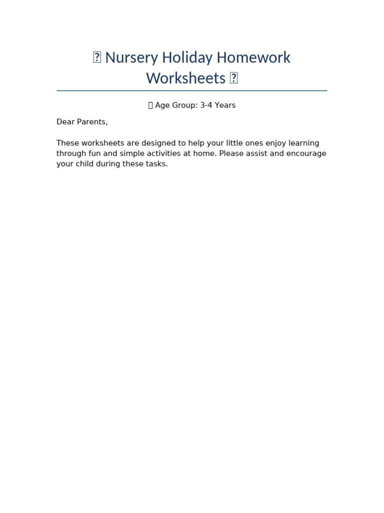 Creative Nursery Holiday Homework | PDF