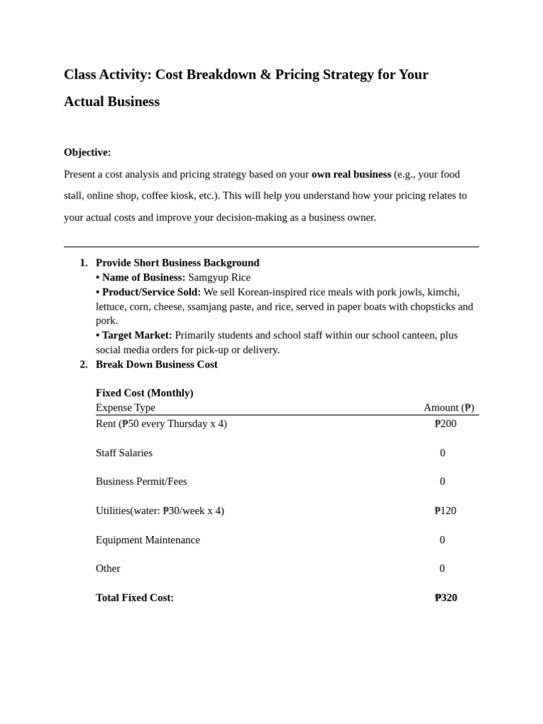 Cost Breakdown and Pricing Strategy | PDF | Pricing | Business Process