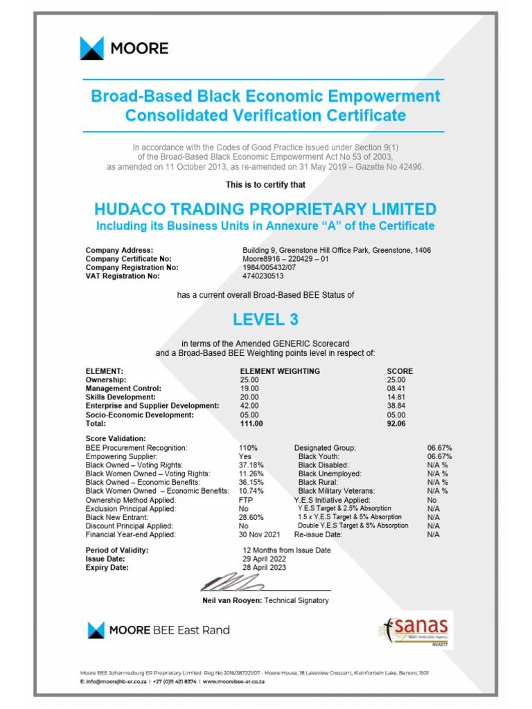 Hudaco Trading Certificate 2022 2023 | PDF | Economies | Government