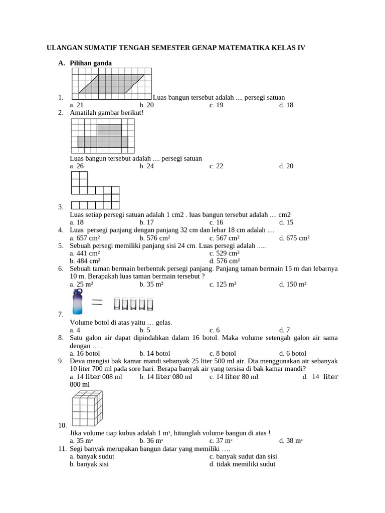 Ulangan Sumatif Tengah Semester Genap Matematika Kelas Iv | PDF