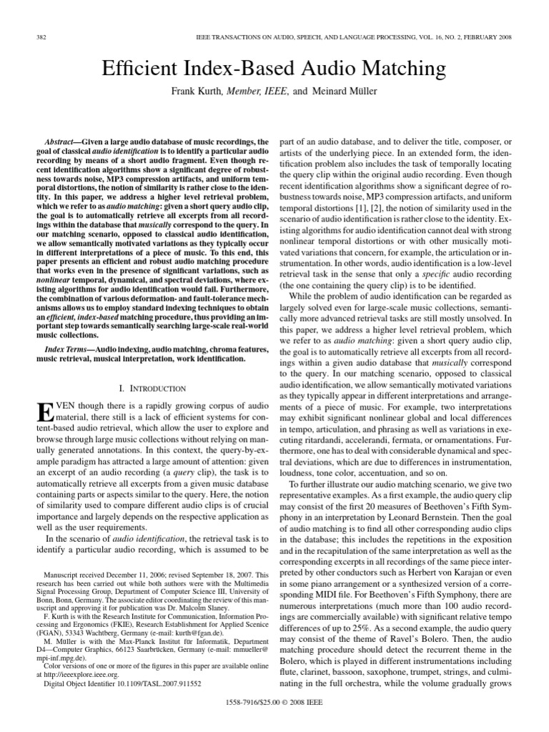 Efficient Index-Based Audio Matching | PDF | Information Retrieval | Tempo