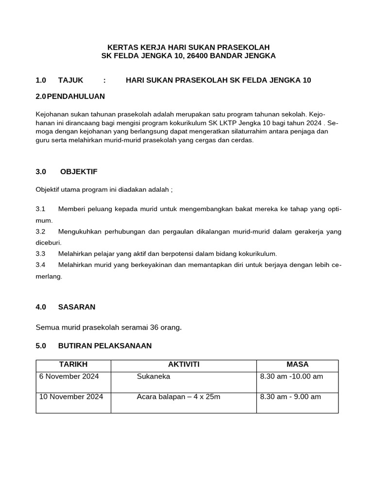 Kertas Kerja HARI SUKAN 2024 | PDF