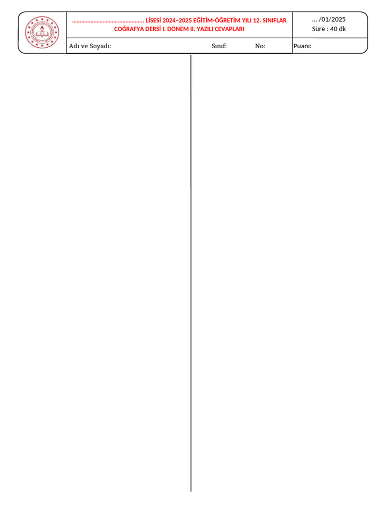 12 Sinif 1 Donem 2 Yazili Cevap Anahtari 2024 2025 | PDF