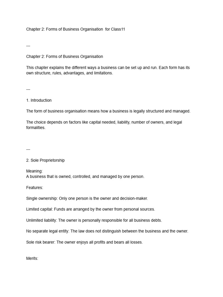 Chapter 2 Business Studies | PDF | Partnership | Business
