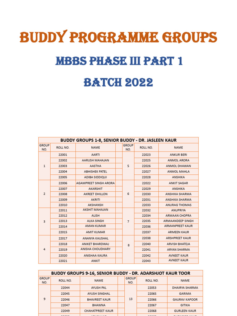 Buddy Programme Groups Batch 2022 Final | PDF