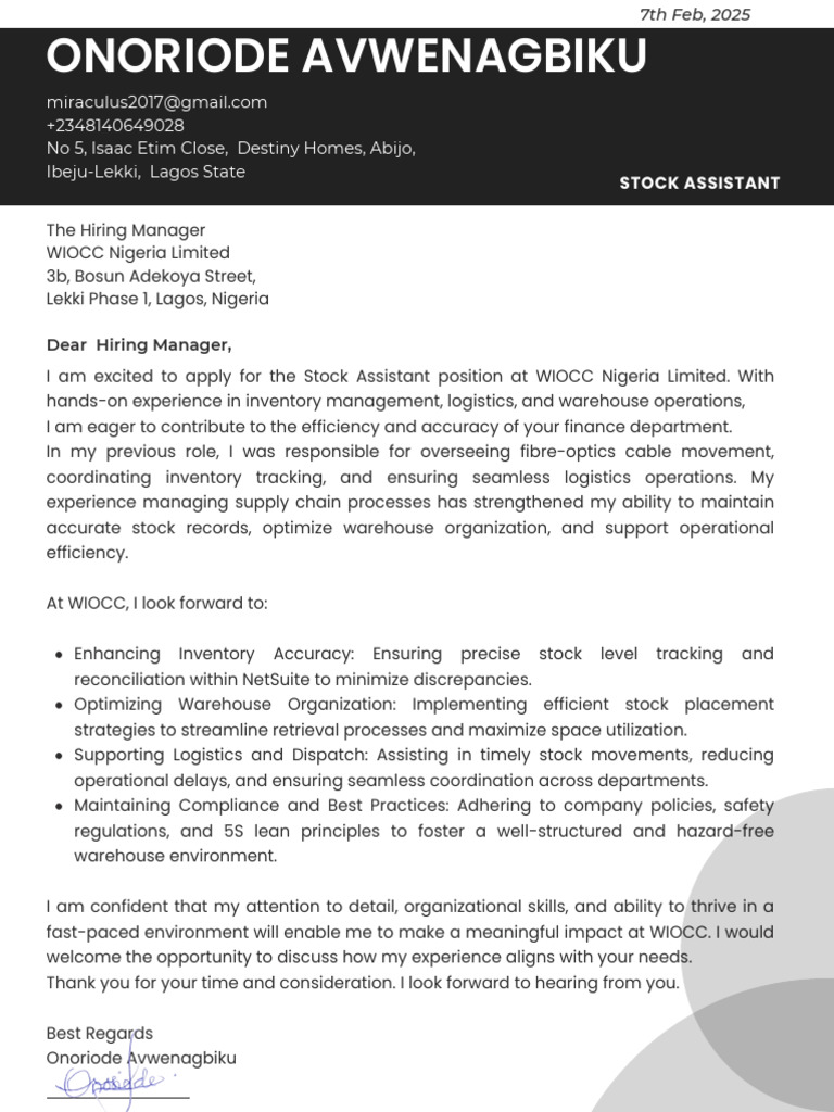 Cover Letter - Stock - Assistant - 2 - 2 | PDF