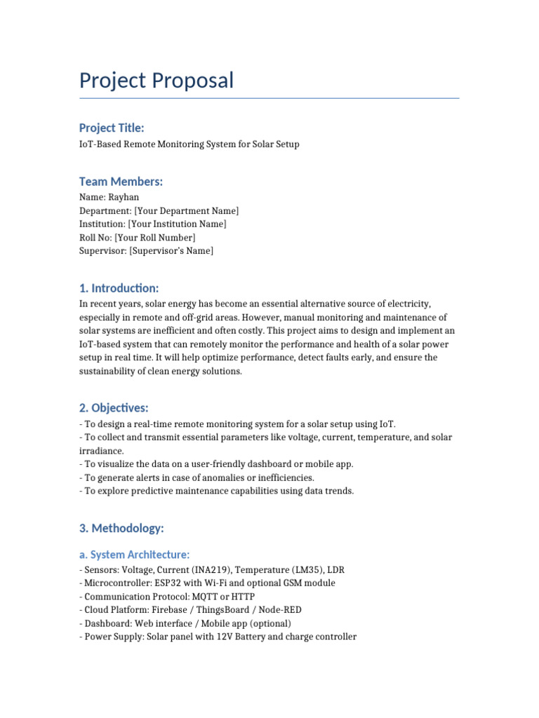 IoT Solar Project Proposal Rayhan | PDF | Internet Of Things | Solar Panel