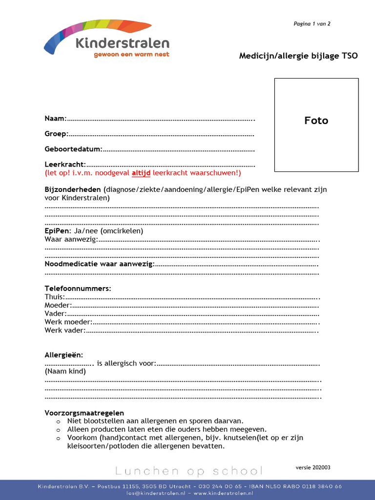 Formulier Medicijn-Allergie Bijlage TSO | PDF