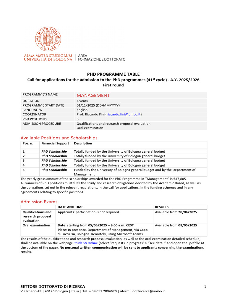 41 - PHD Programme Table - Management | PDF | Academic Degree | Doctor ...