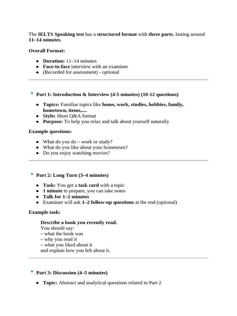 IELTS Speaking Format | PDF