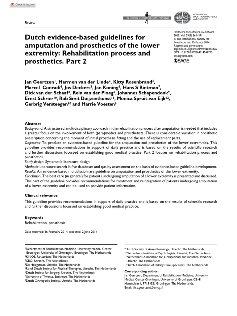 Geertzen Et Al 2014 Dutch Evidence Based Guidelines For Amputation and ...