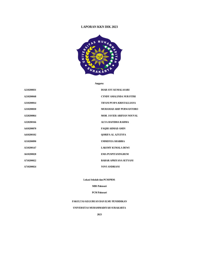 LAPORAN KEGIATAN KKN DIK 2023 | PDF