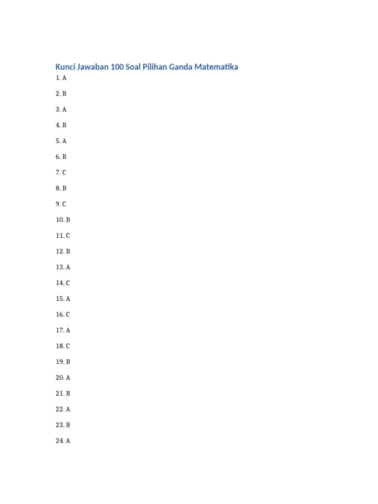 Kunci Jawaban 100 Soal Matematika | PDF