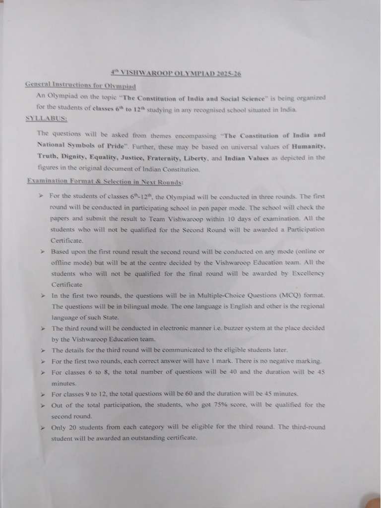 Vishwaroop Olympiad 2025-26 | PDF