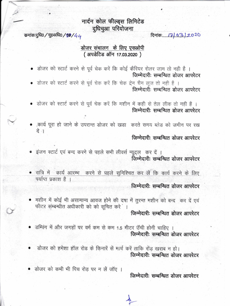 Dozer Operation SOP | PDF