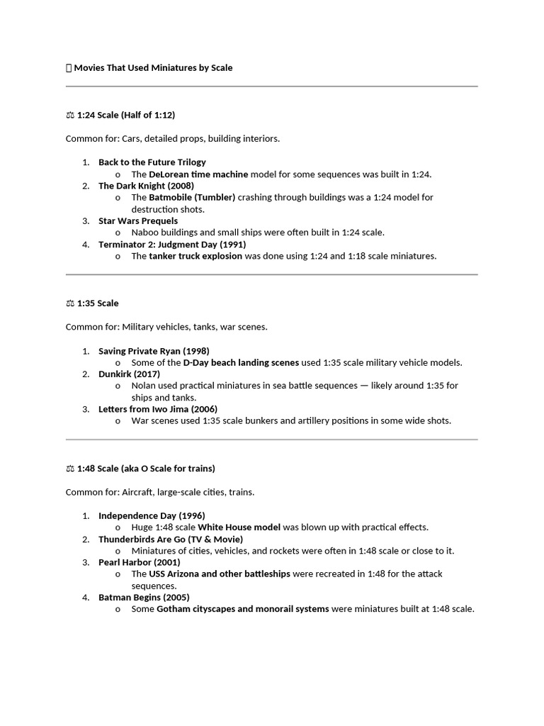 ? Movies That Used Miniatures by Scale | PDF