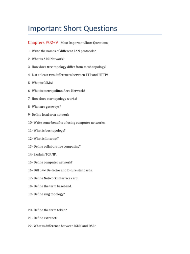 Part 1 CS Important Shot Questions | PDF | Computer Network | Network ...