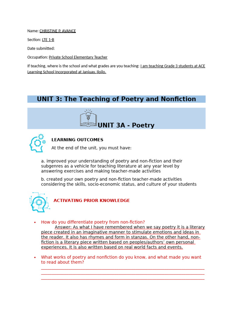 Unit 3 Exercises April 26 | PDF | Autobiographies | Non Fiction