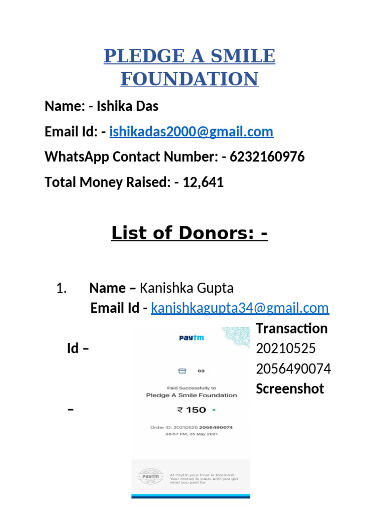 Pledge A Smile Foundation | PDF