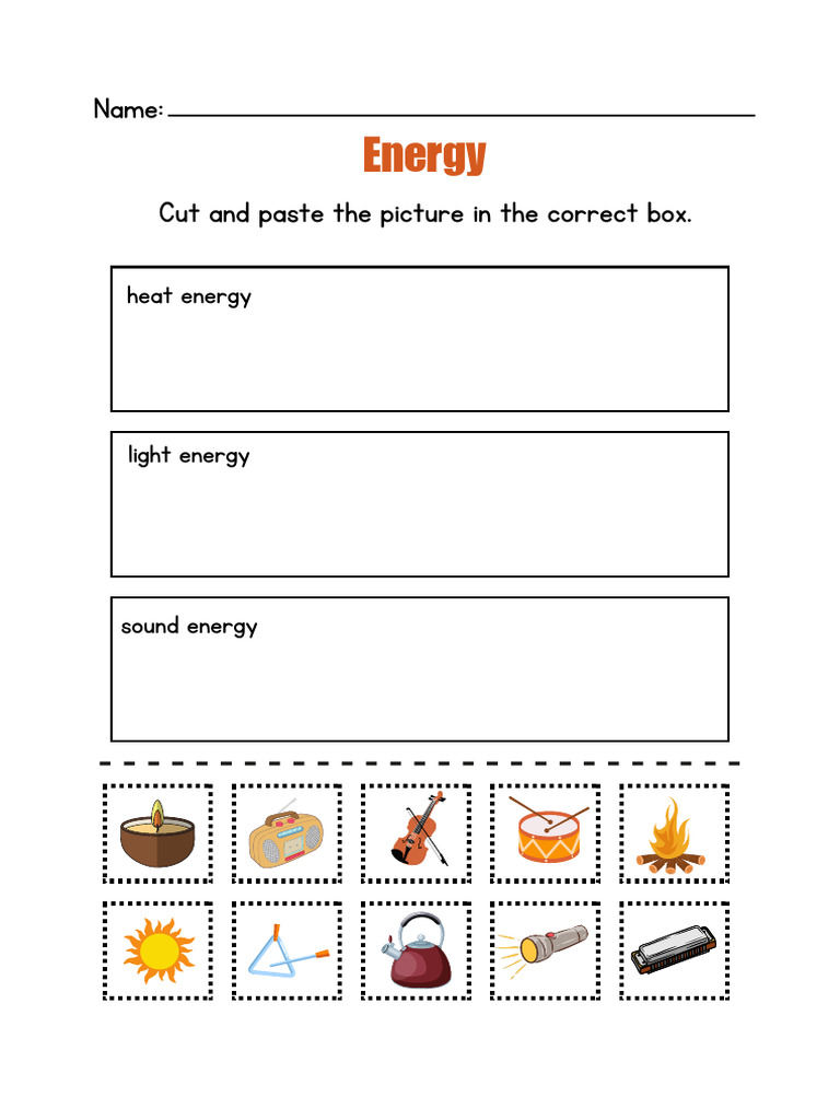 Colorful Illustrative Energy Science Worksheet | PDF