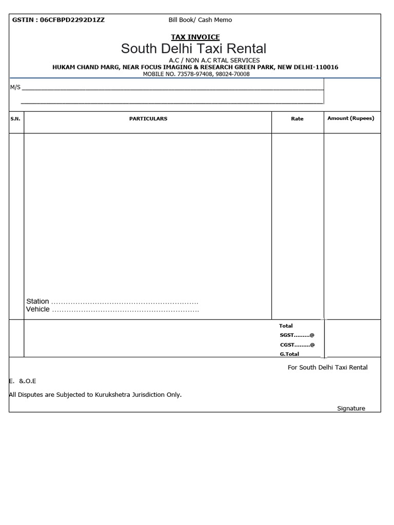 Taxi Bill-1 | PDF