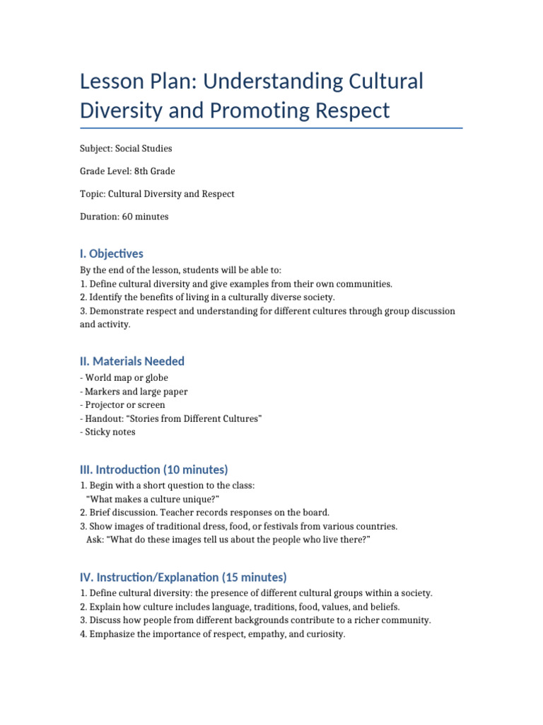 Cultural Diversity Lesson Plan | PDF