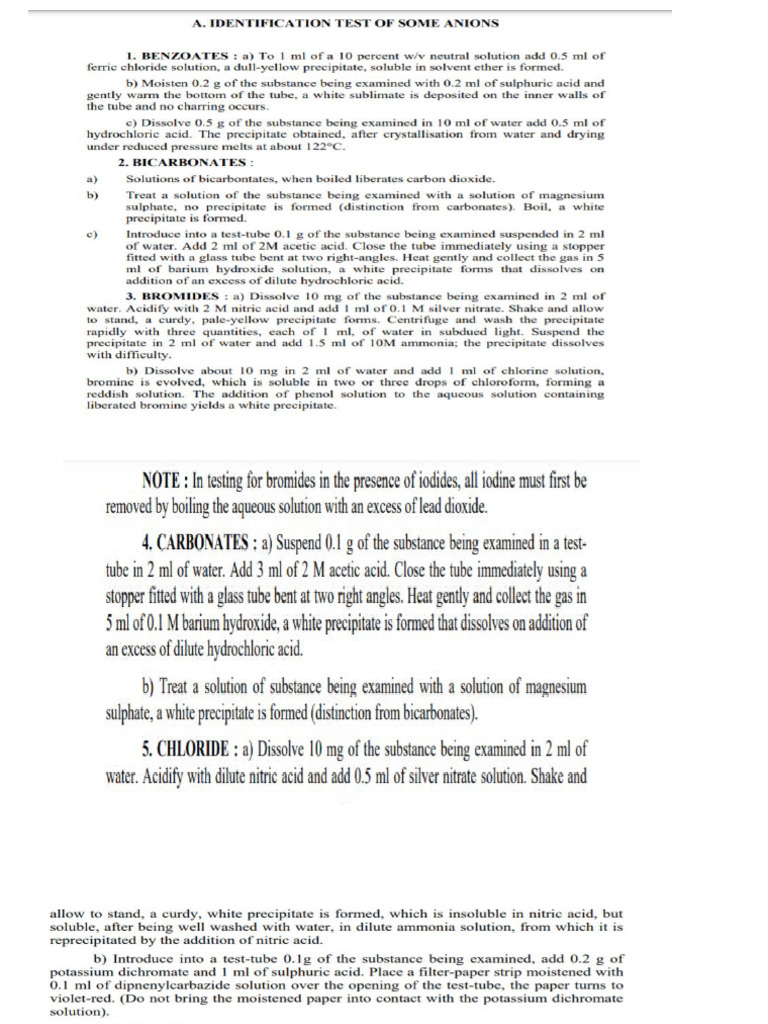 Identification Test of Anion and Cation | PDF