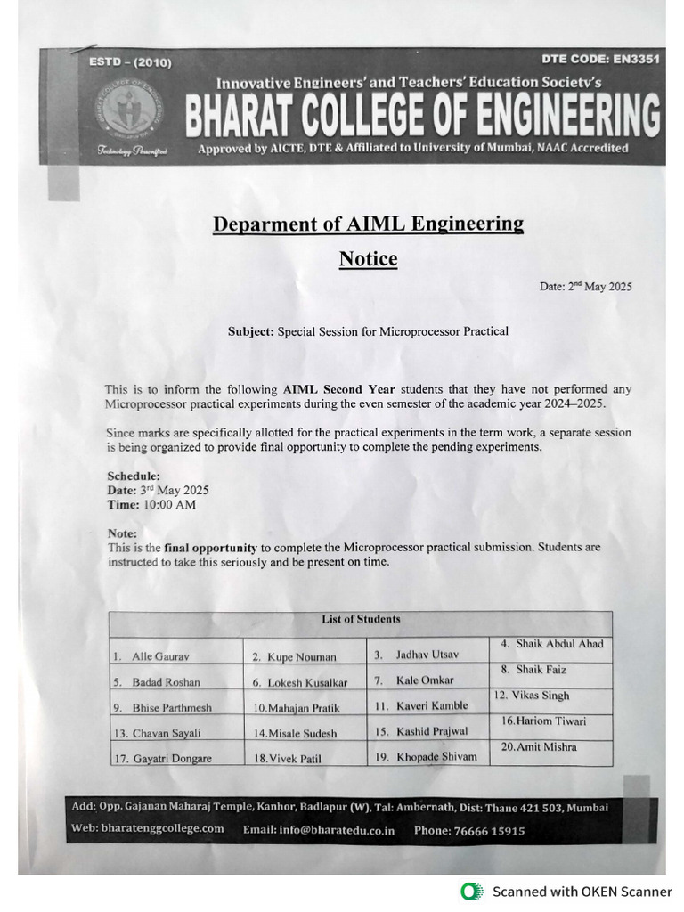 Special Session For Microprocessor Practicals Se Aiml | PDF