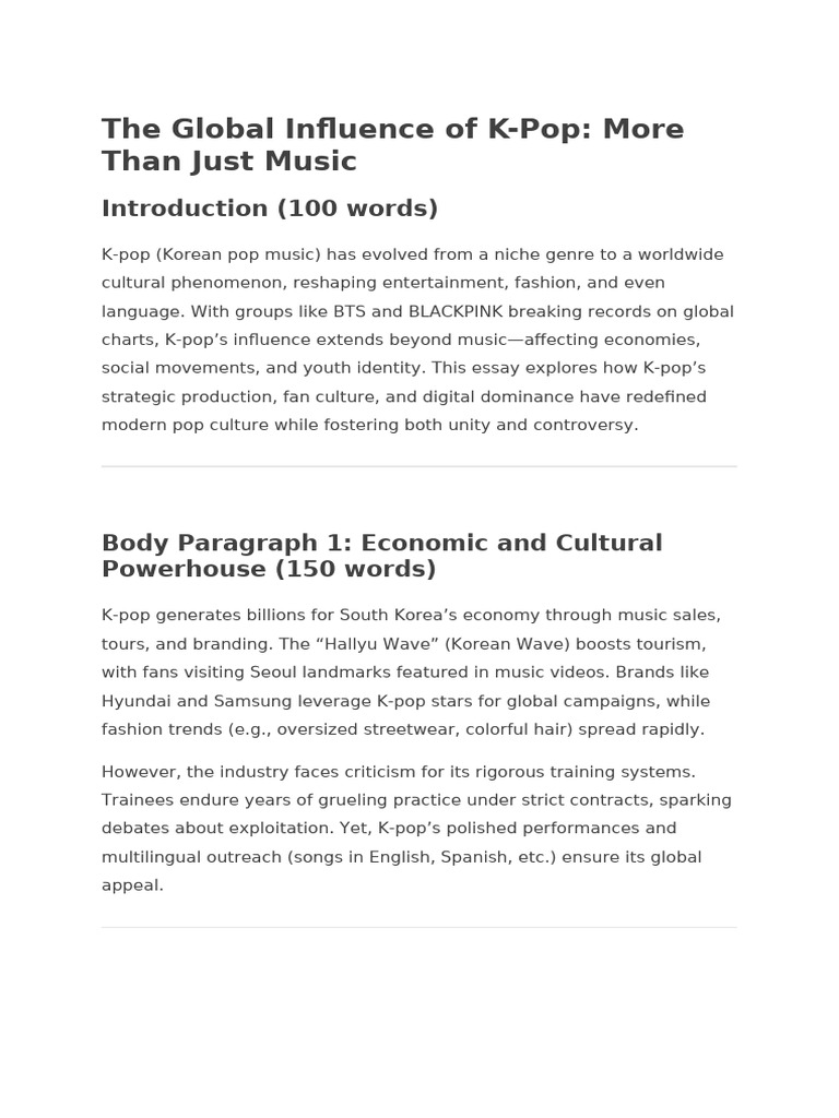 The Global Influence of K-Pop More Than Just Music | PDF