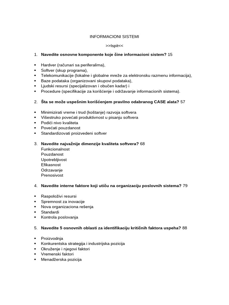 INFORMACIONI SISTEMI Ispit | PDF