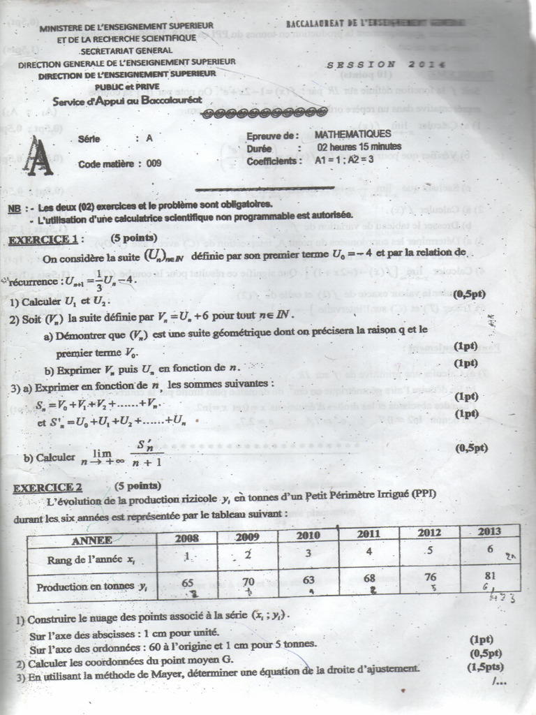 Bac Mada SerieA2 Mathematiques 2014 | PDF
