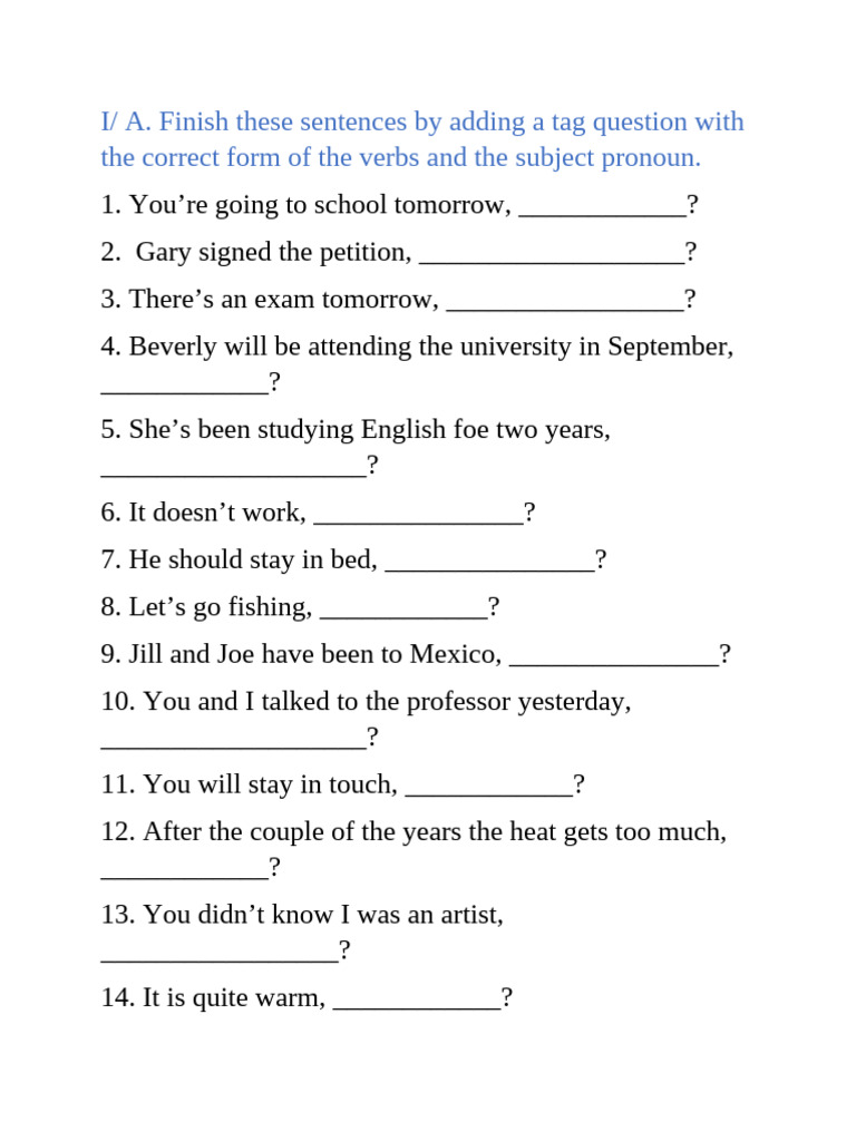 Tag Questions and Error Correction Exercises | PDF | Languages ...